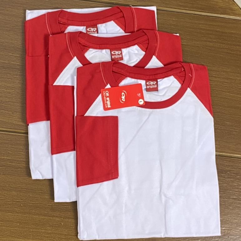 Jual KPN.26Au22g Kaos Oblong Polos Reglan Raglan Panjang Putih-Merah ...