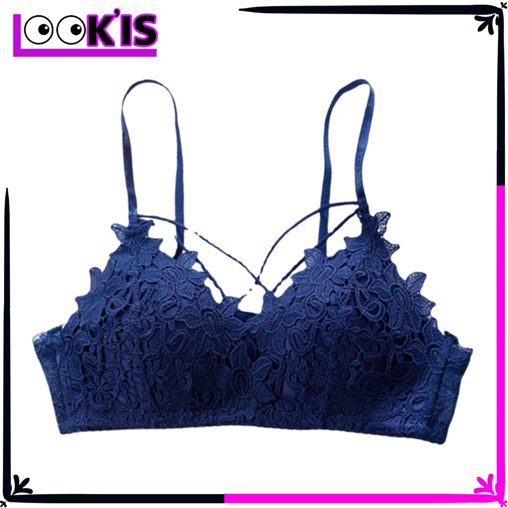 Jual LOOK'IS - Bra Sexy Model Silang Tanpa Kawat Motif Bunga 6415 ...