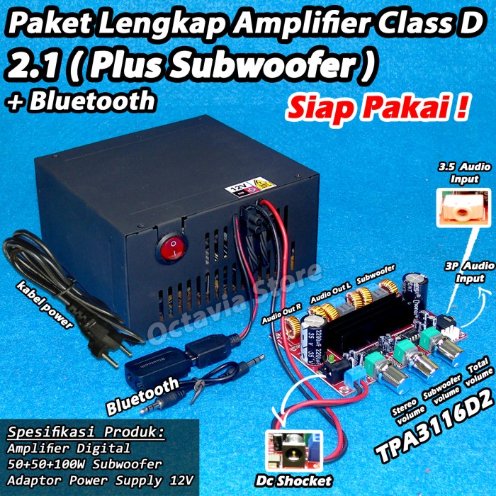 Jual Amplifier class D plus SMPS siap pakai SUBWOOFER plus Bluetooth ...