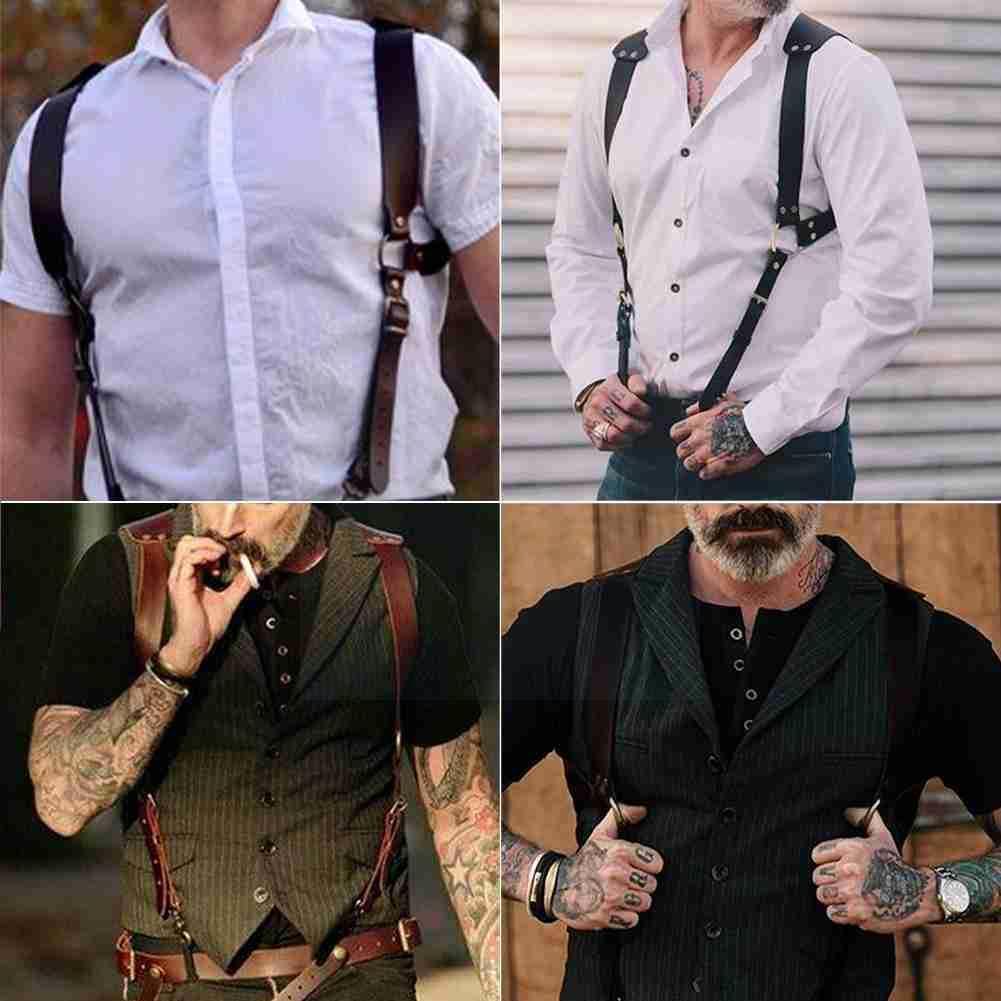 Jual Men's Leather Vest Straps Braces PU Belts Adjustable Vintage Men's ...