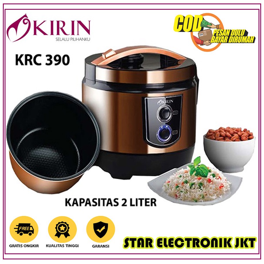 Jual KIRIN KRC 390 Rice Cooker 3in1 Kapasitas 2 Liter Panci Keramik - Gold | Shopee Indonesia