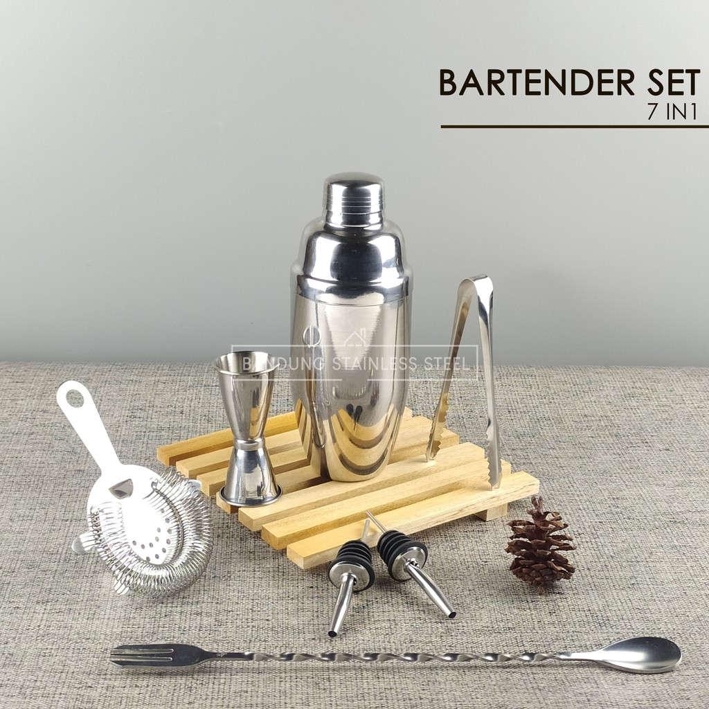 Jual Bartender set 7pcs bar tender mixer cocktail shaker stainless ...