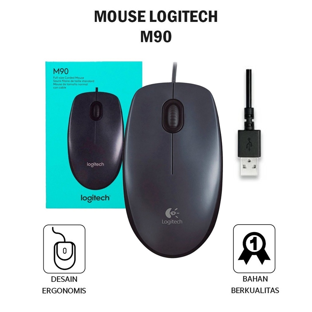 Jual MOUSE LOGITECH M90 USB/WIRED/OPTICAL MOUSE USB ORIGINAL - 01687 ...