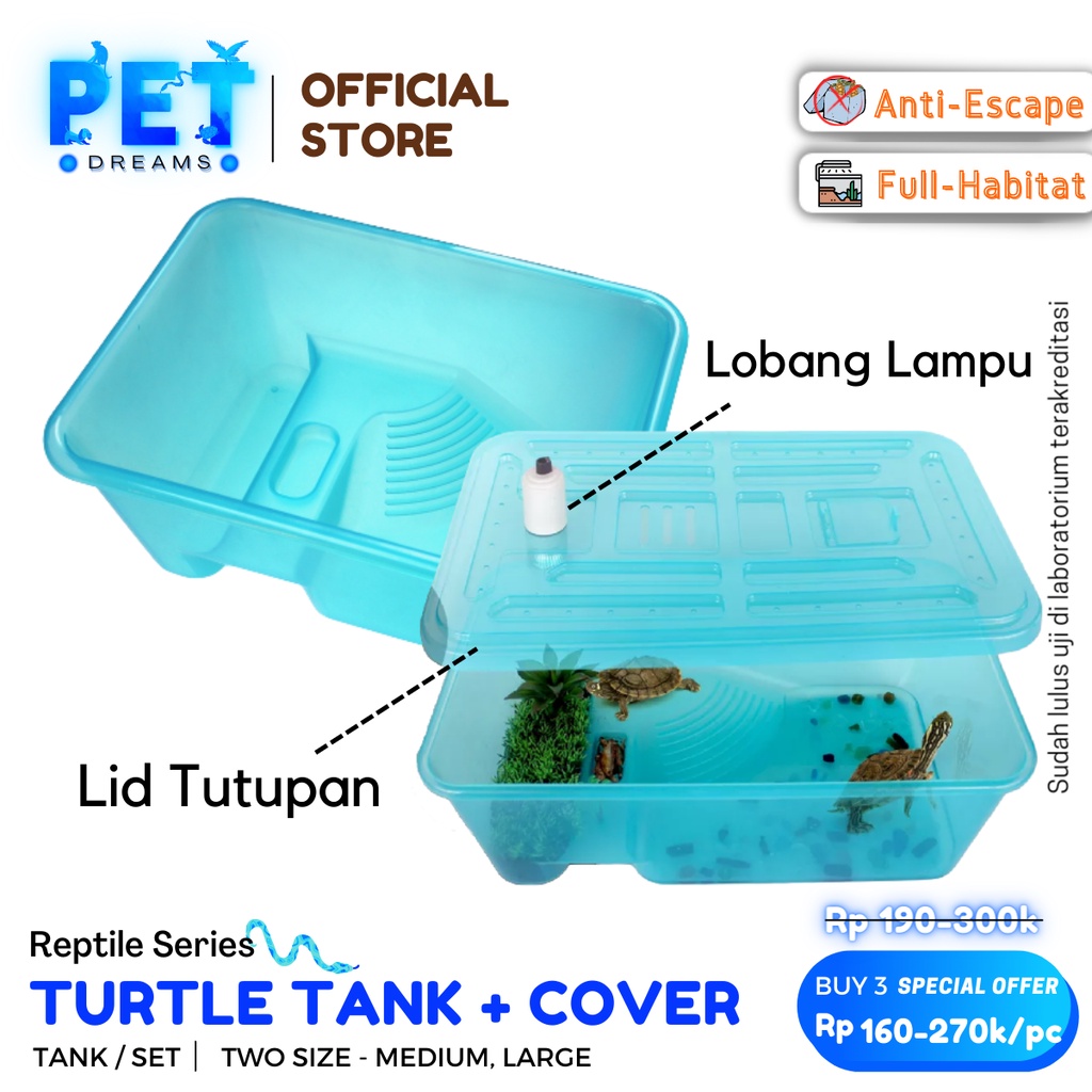 Jual TURTLE TANK KANDANG DENGAN TUTUPAN LID AQUARIUM VIVARIUM EMBER AKUARIUM TEMPAT RUMAH ...