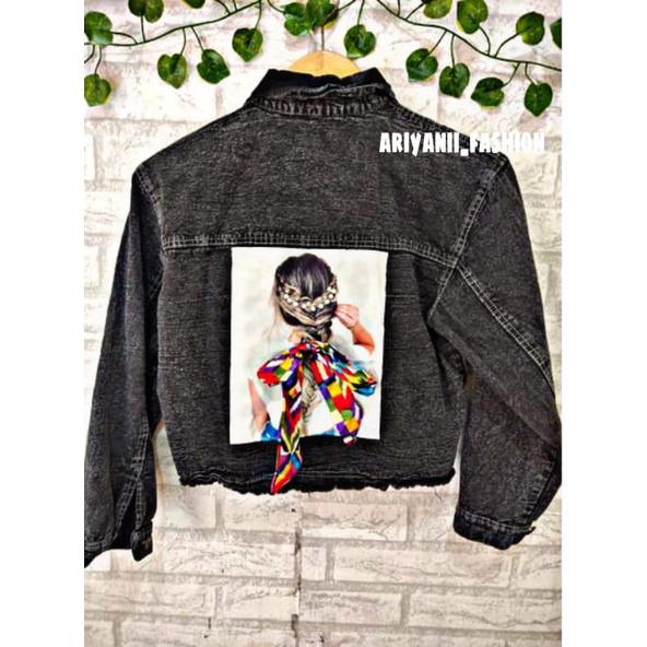 Jual ARN - JAKET JEANS WANITA PITA BELAKANG JACKET JINS CROP OVERSIZE DENIM LD 120cm CEWEK SOBEK ...