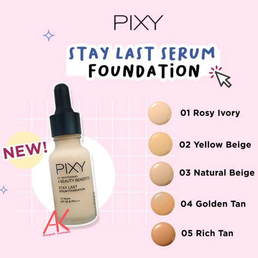 Jual PIXY UV Whitening Stay Last Serum Foundation SPF 50 PA+++ 17ml ...