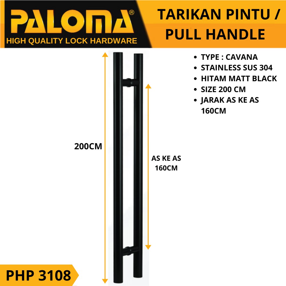 Jual PALOMA PHP 3108 CAVANA PULL HANDLE TARIKAN PINTU 200CM HITAM BLACK ...