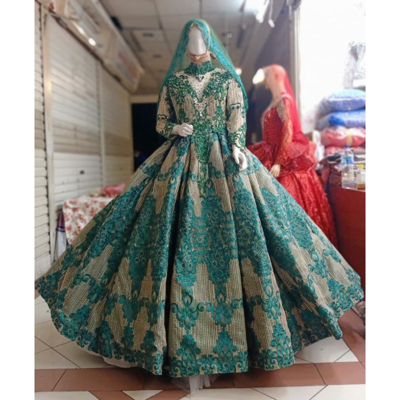 Jual GAUN WEDDING BELIMBING MEWAH BEREKOR//GAUN PENGANTIN MUSLIM //JAS ...