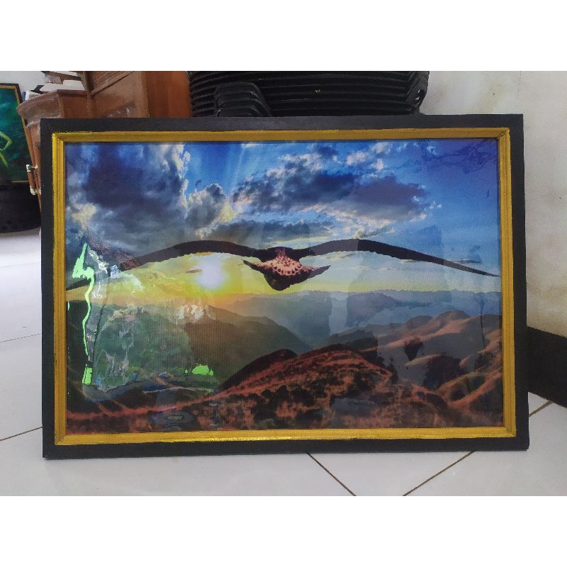 Jual lukisan dinding burung elang dan gunung plus bingkai ukuran 65 x ...