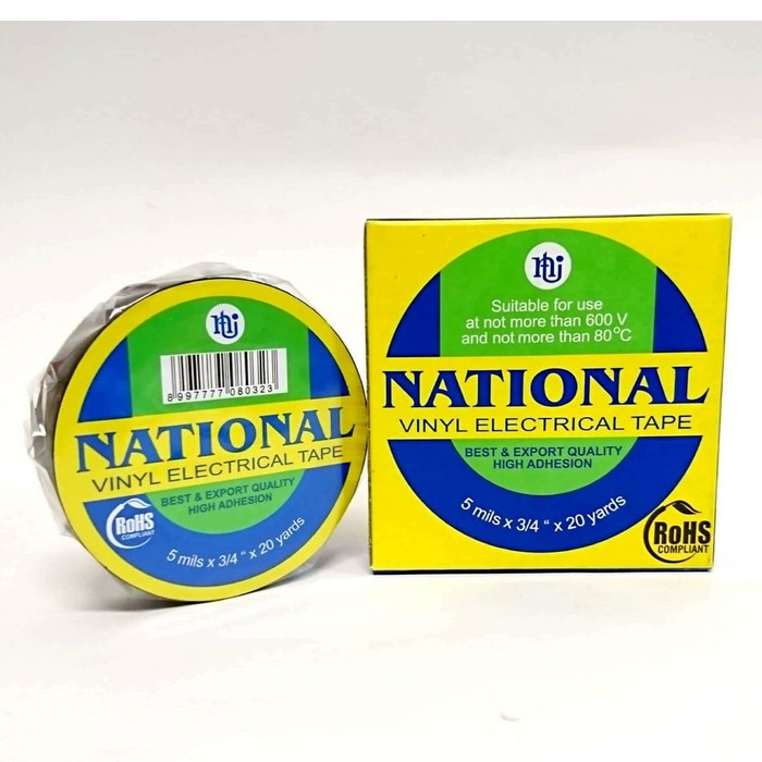 Jual National PVC Electrical Tape Isolasi Listrik 19 mm x 20 yard Hitam ...