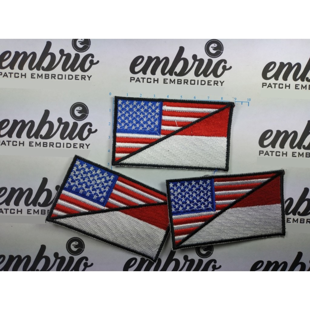 Jual UNI-010 PATCH BENDERA INDONESIA AMERIKA USA FLAG EMBROIDERY EMBLEM BORDIR HOT MELT IRON ON ...