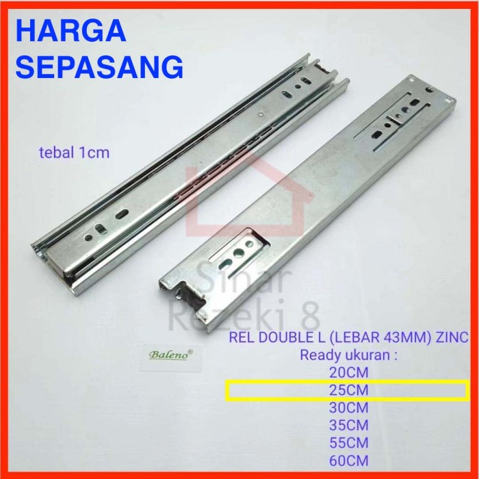 Jual Rel Laci 25 cm Zinc Double Track Baleno Full Extension Ball ...