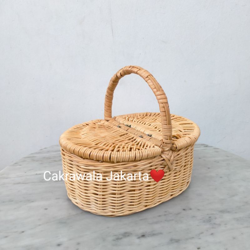Jual Keranjang parcel rotan keranjang piknik oval kecil | Shopee Indonesia
