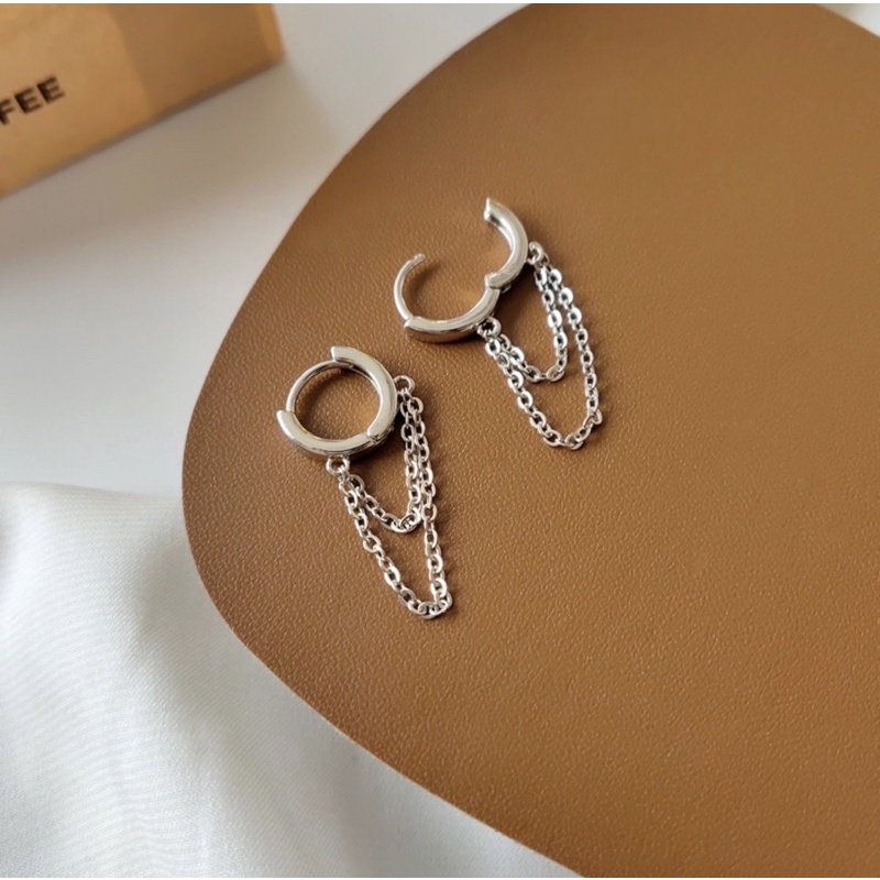 Jual Arya Earring (925 Silver Tusukan) / Anting Bulat Rantai Gaya Korea ...