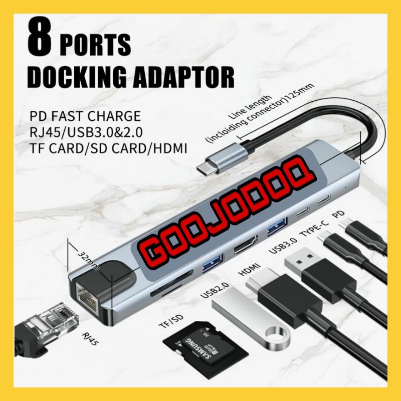 Jual Adapter Konverter Usb Tipe C Ke Hdmi Usb 3.0 Pd 6 In 1 dan 8 in 1 ...
