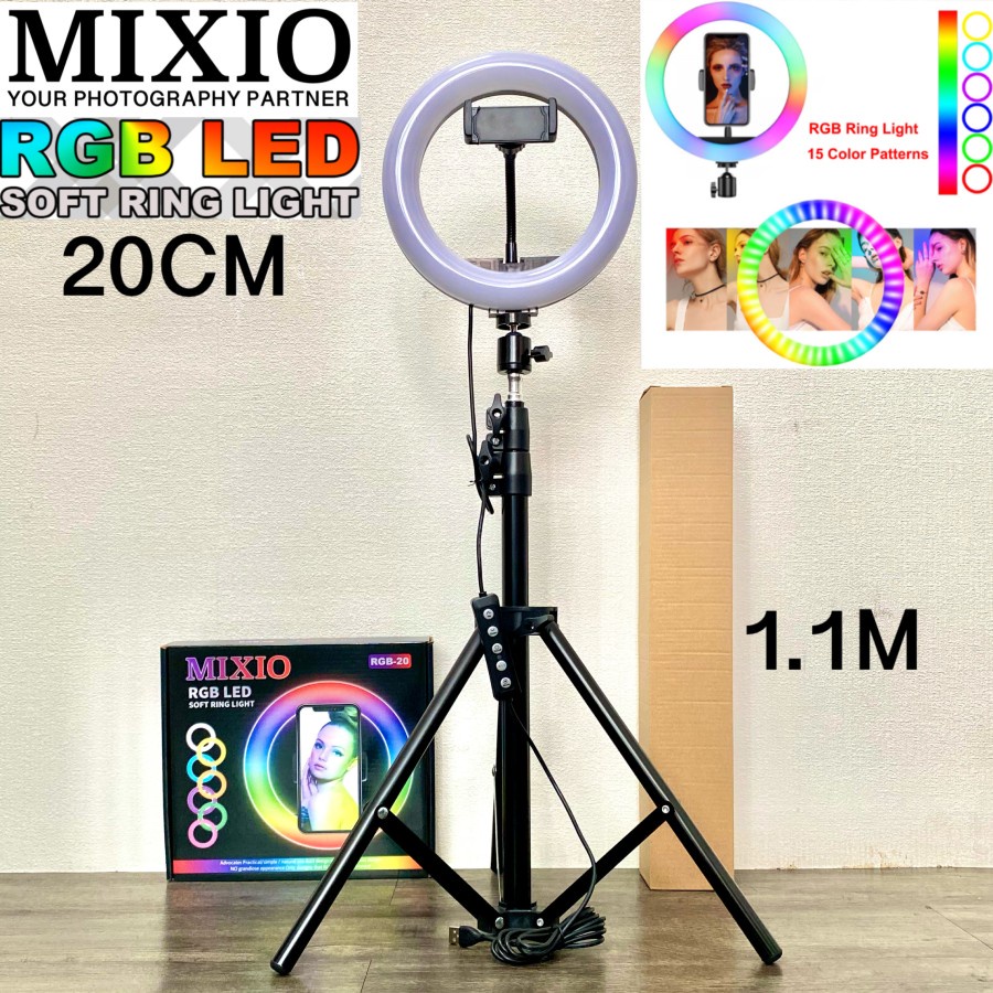 Jual MIXIO Ring Light RGB Rainbow 20CM+TRIPOD 1.1M Ringlight RGB TikTok ...