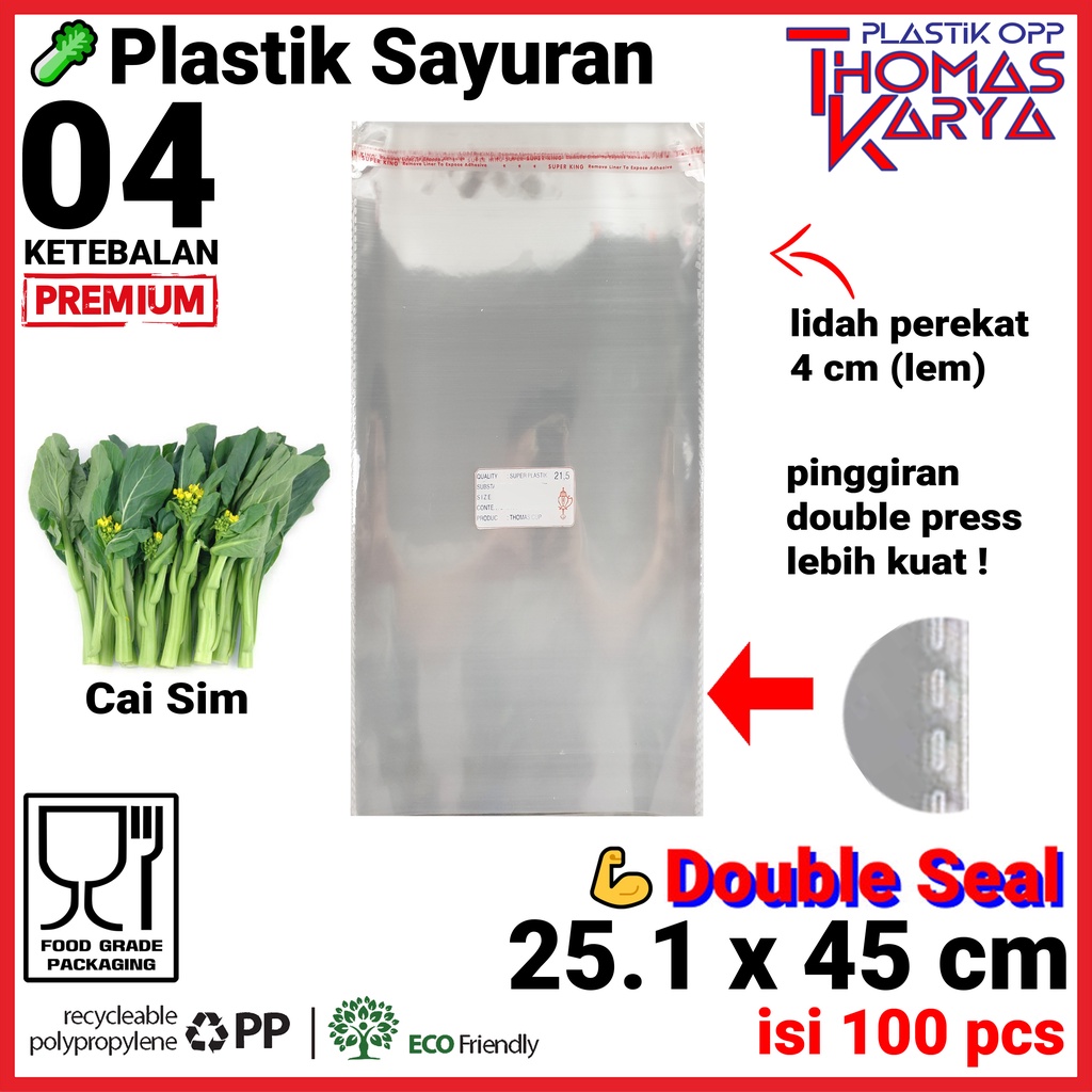 Jual Plastik OPP Sayur 25x45 DOUBLE SEAL isi 100 Kantong Bening Packing ...