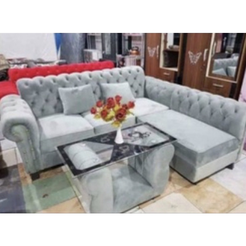 Jual Sofa sudut baldu komplit dengan mejatamu (warna bisa request ...
