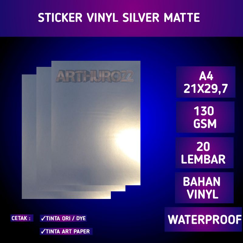 Jual Kertas sticker vinyl PET silver matte A4 isi 20 lembar Waterproof ...