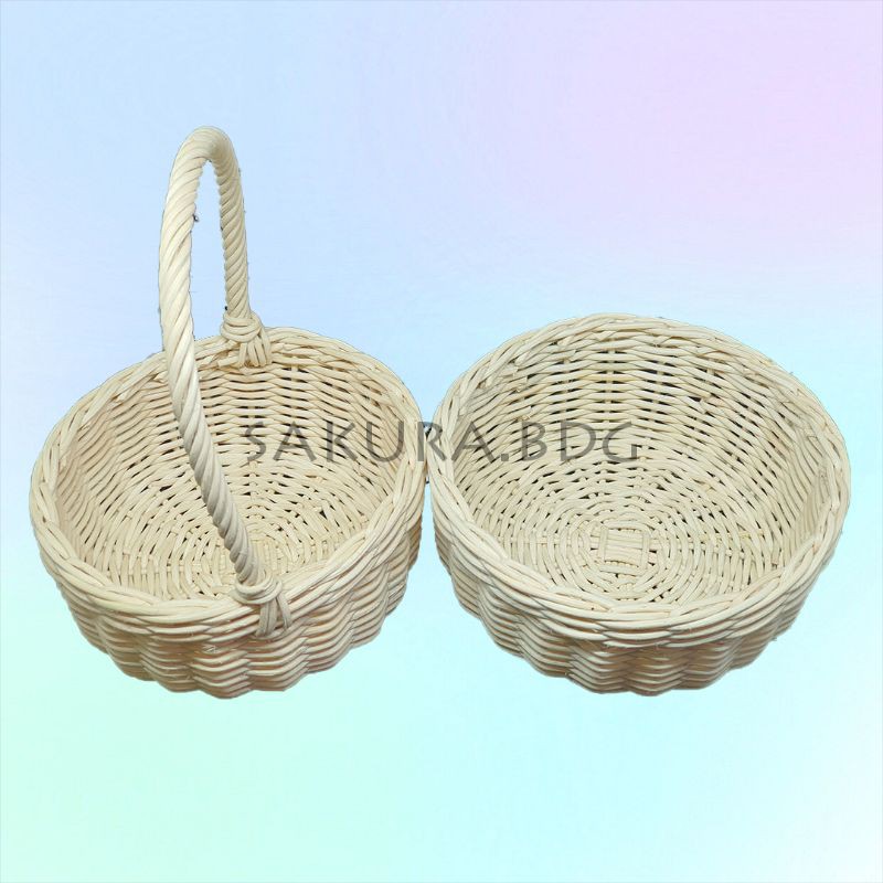 Jual K52L - Keranjang rotan PREMIUM bulat lengkung tangkai L 16x7 cm ...