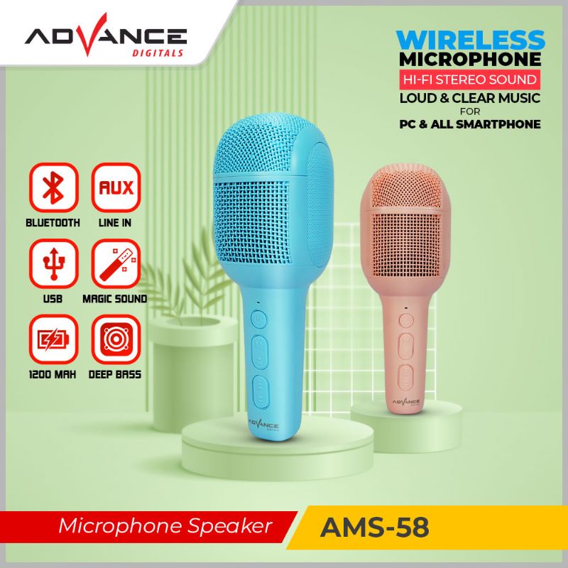 Jual Advance Microphone Mic + Speaker Wireless Bluetooth AMS 58 ...