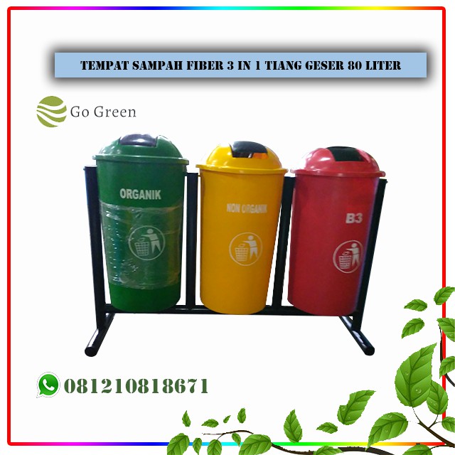 Jual TEMPAT SAMPAH FIBERGLASS BULAT 3 IN 1 80 LITER, TONG SAMPAH FIBER ...