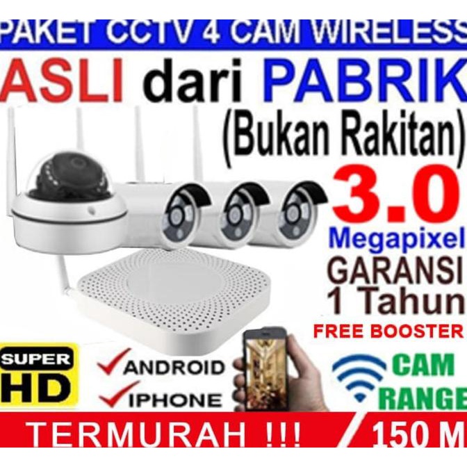 Jual PAKET CCTV IP WIRELESS 4CHANNEL 3MP 1080P ( IP CAMERA FULL ...