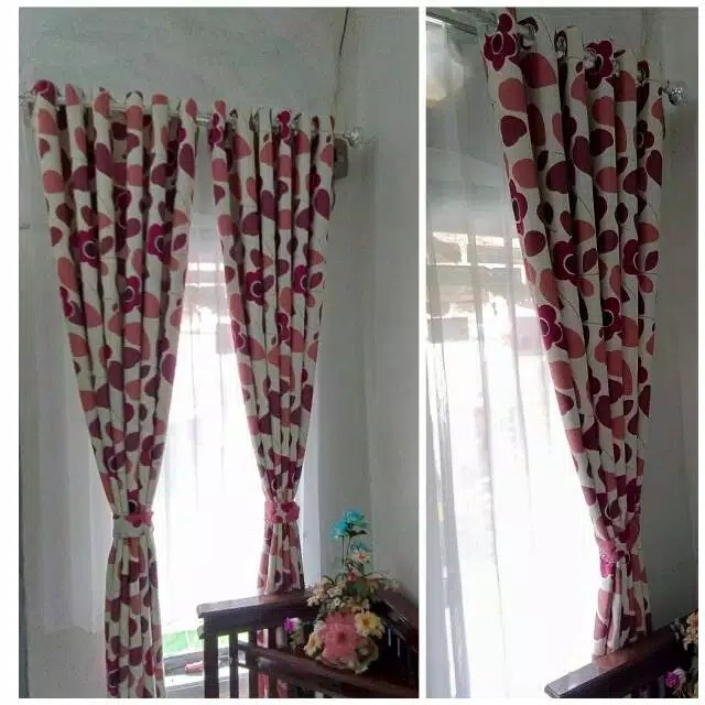 Jual Gordyn / Gorden / Hordeng Tirai Blizer Bunga Red ( Bonus Hook dan ...