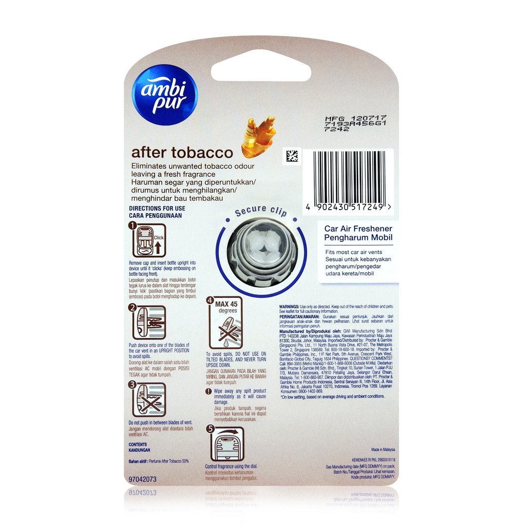 Jual Ambi Pur Pengharum Mobil After Tobacco Starter Kit 7,5 ml | Shopee ...