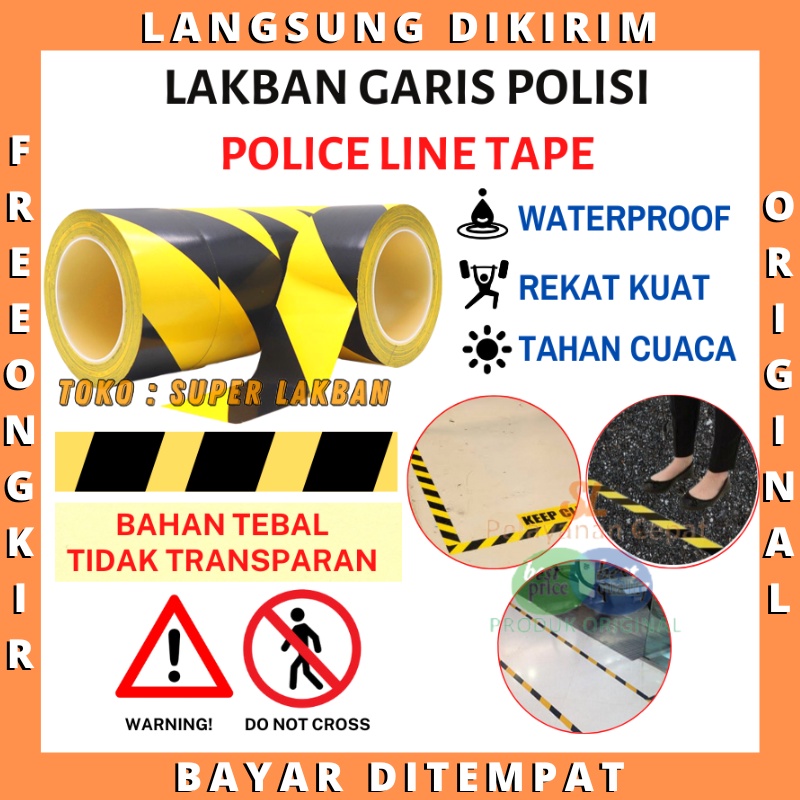 Jual Lakban Garis Polisi Hitam Kuning PVC Tahan Air Lakban Lantai Pembatas Area Floor Marking ...