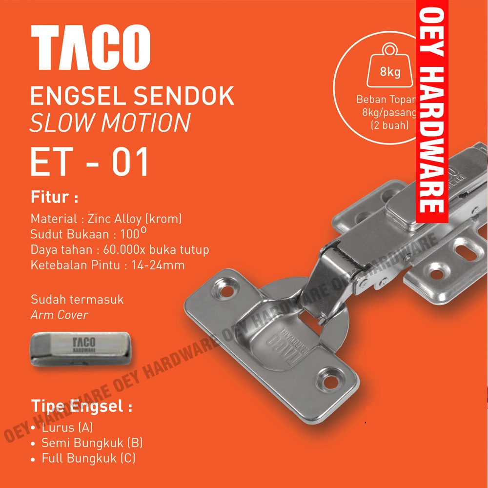 Jual TACO ET-01 35MM ENGSEL SENDOK HIDROLIK SLOW MOTION SOFT CLOSED ...