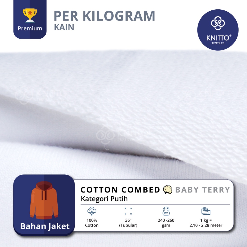 Jual KAIN COTTON COMBED BABY TERRY KATEGORI WARNA PUTIH ( BAHAN SWEATER ...