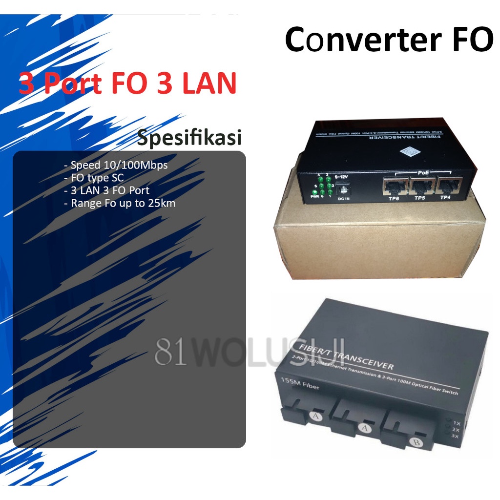 Jual Converter 3 Port FO 3 Port LAN 10/100Mbps Base Fast Ethernet Fiber Optic | Shopee Indonesia