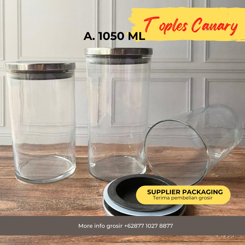 Jual Toples Kaca Glass Canary A Stainless Tutup Besi 1050 ml 1050ml 1 liter 1 L Kedap Udara ...