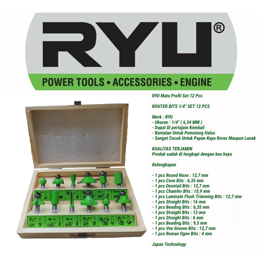 Jual Ryu Mata Router Kayu Profil Set 12 Pc Router Bit Set Mata Ukir ...