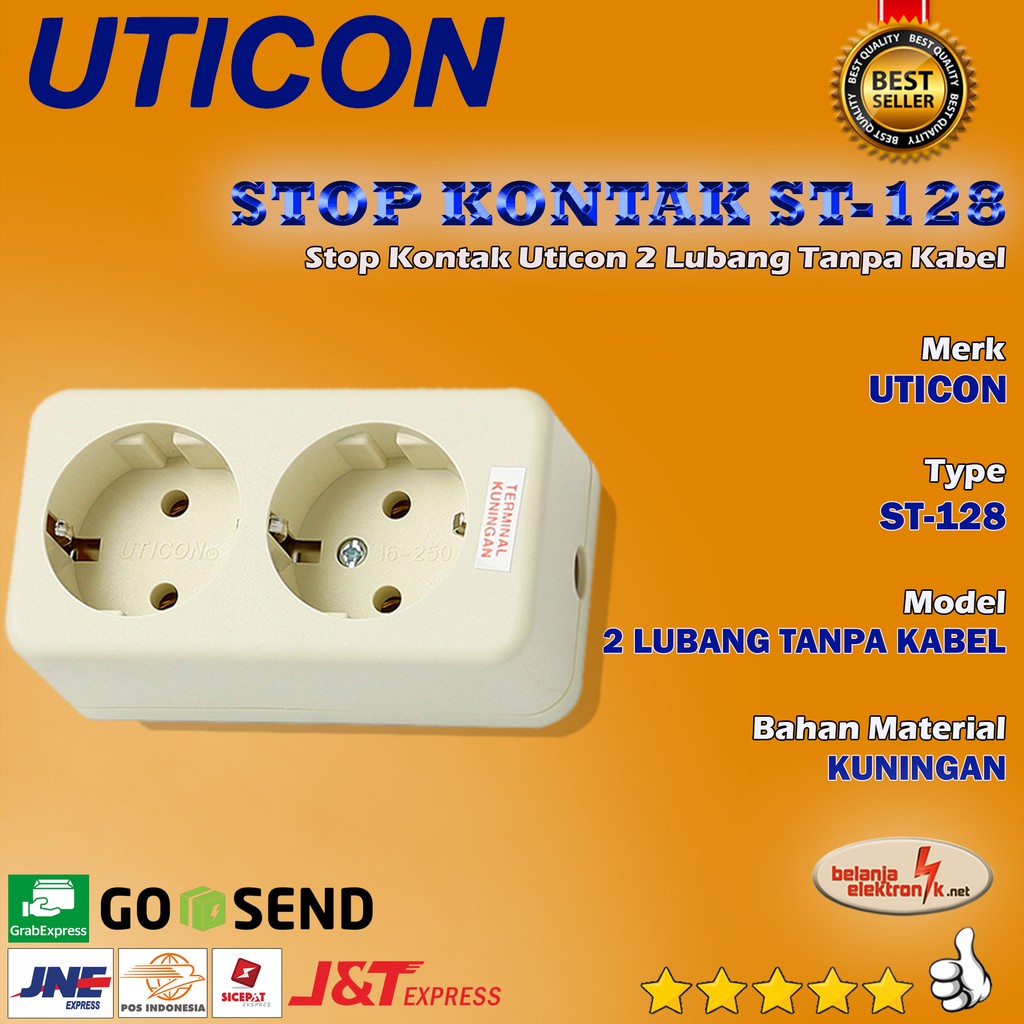 Jual STOP KONTAK 2 LUBANG UTICON ST-128 TANPA KABEL | Shopee Indonesia