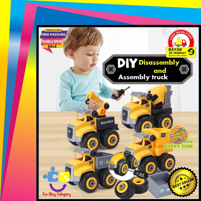 Jual Mainan Mobil Truk bongkar pasang DIY Truck Engineering Konstruksi ...
