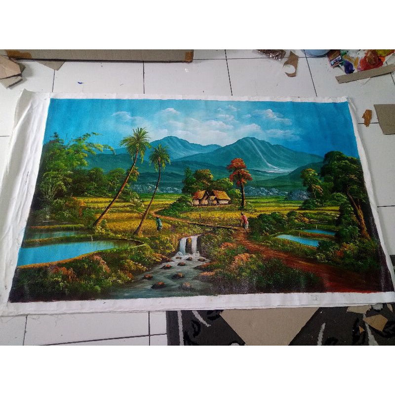 Jual Lukisan realis pemandangan alam air terjun/dan lukisan pemandangan ...