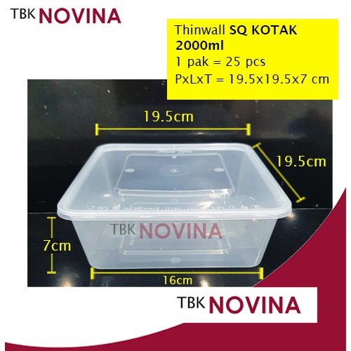 Jual [25pcs]thinwall 2000ml Square Food Container Box Tempat Makan