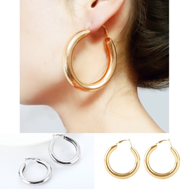 Jual Anting bulat hoop loop besar bandul gold silver pesta party ...