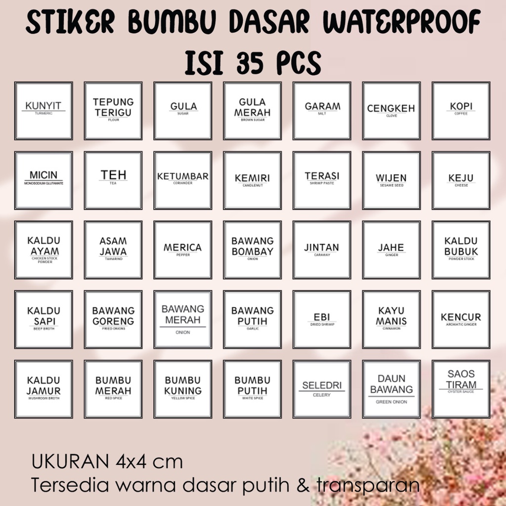 Jual 4x4 cm STIKER BUMBU 1 SET PAKET WATERPROOF / TRANSPARAN | Shopee ...