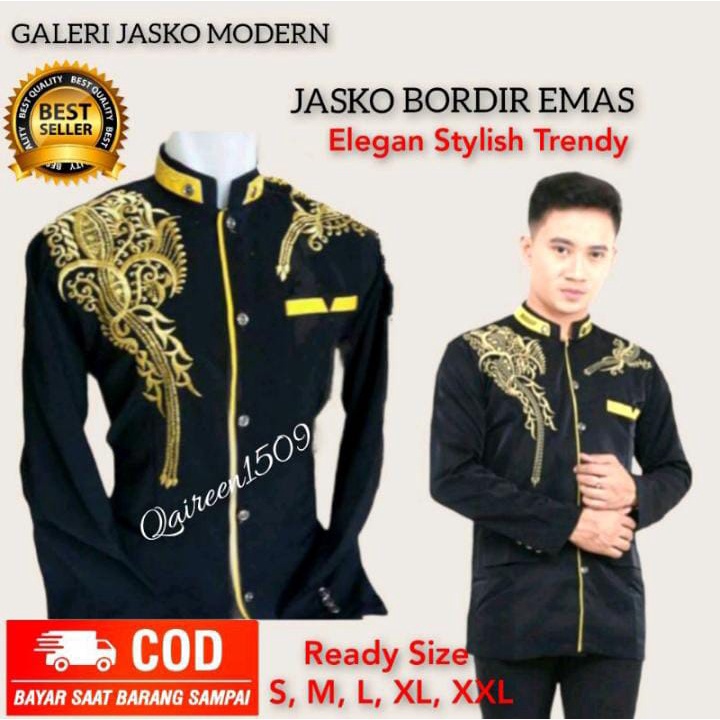 Jual Baju Jasko Pria Dewasa Motif Bordir Kekinian Warna hitam lis ...