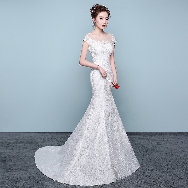 Jual Gaun Pengantin 1806002 Putih Mermaid Ekor Wedding Gown | Shopee ...