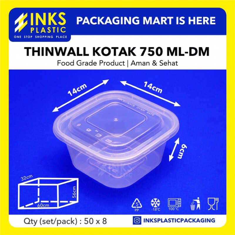 Jual THINWALL 750ML KOTAK SQUARE / FOOD CONTAINER PLASTIK 750 ML (400 ...