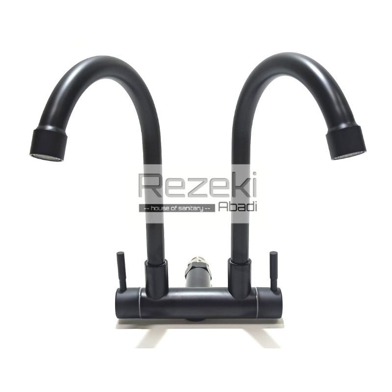 Jual Kran Angsa Pipa Double - Kran Sink Tembok Hitam - Kran Dapur Cuci ...