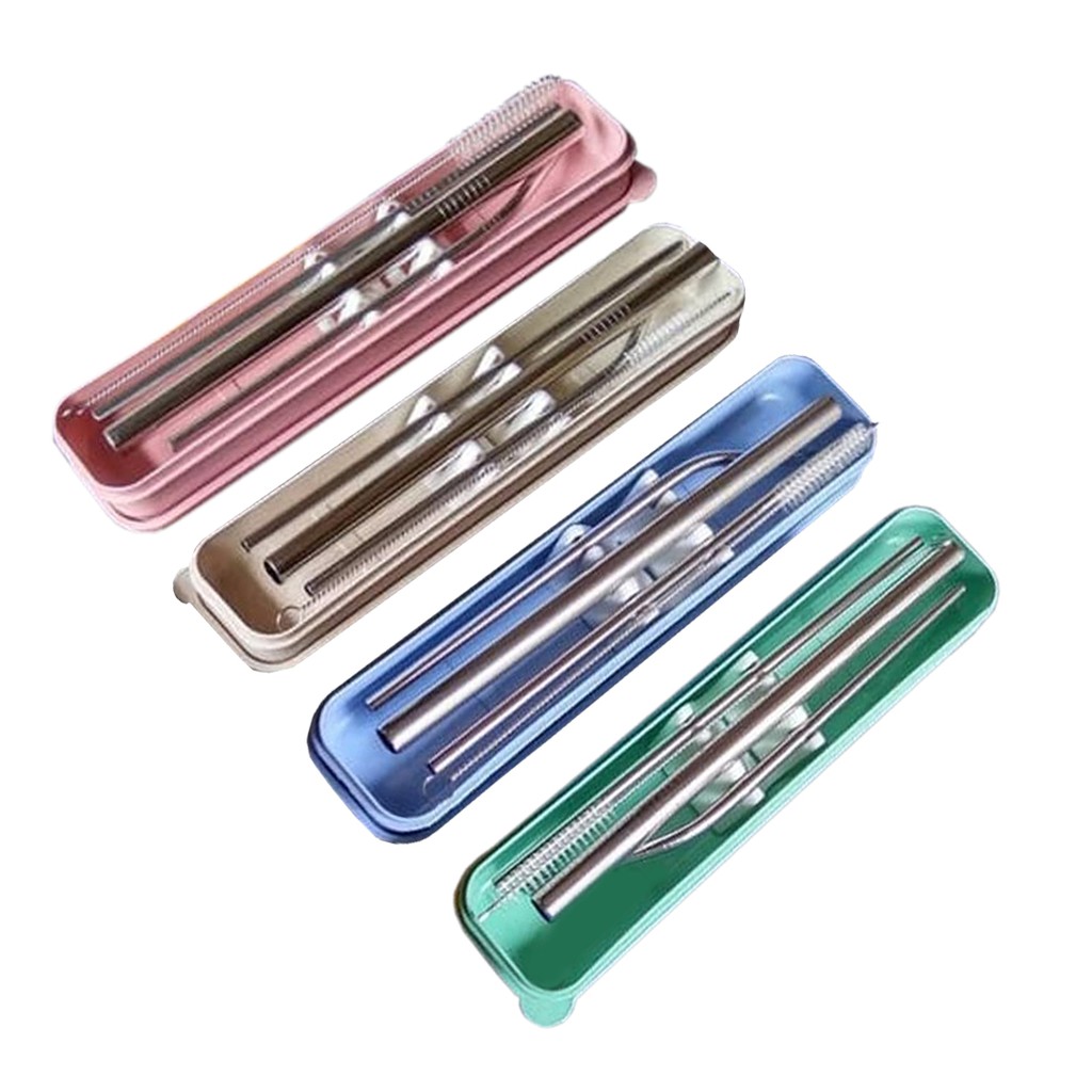Jual Sedotan Stainless Steel Straw Set Box 5pcs Include Box - Pink/Blue ...