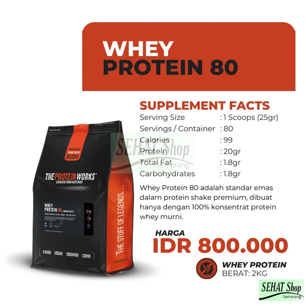 Jual The Protein Works Whey Protein 80 Concentrate 2kg FREE SHAKER ...