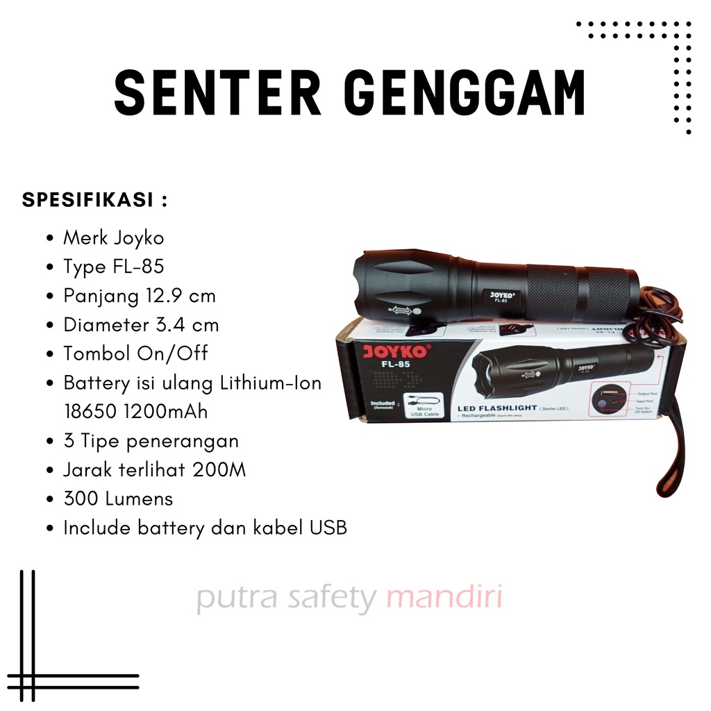 Jual LAMPU LED FLASH LIGHT JOYKO FL-85 ORIGINAL SENTER GENGGAM ...