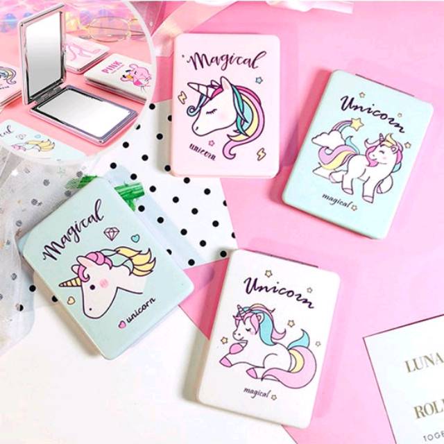 Jual Kaca kecil / cermin mini lipat motif unicorn 2 sisi | Shopee Indonesia