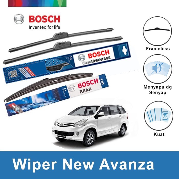 Jual Bosch Wiper Depan dan Belakang Kaca Mobil Toyota New Avanza Frameless Clear Advantage 21 ...